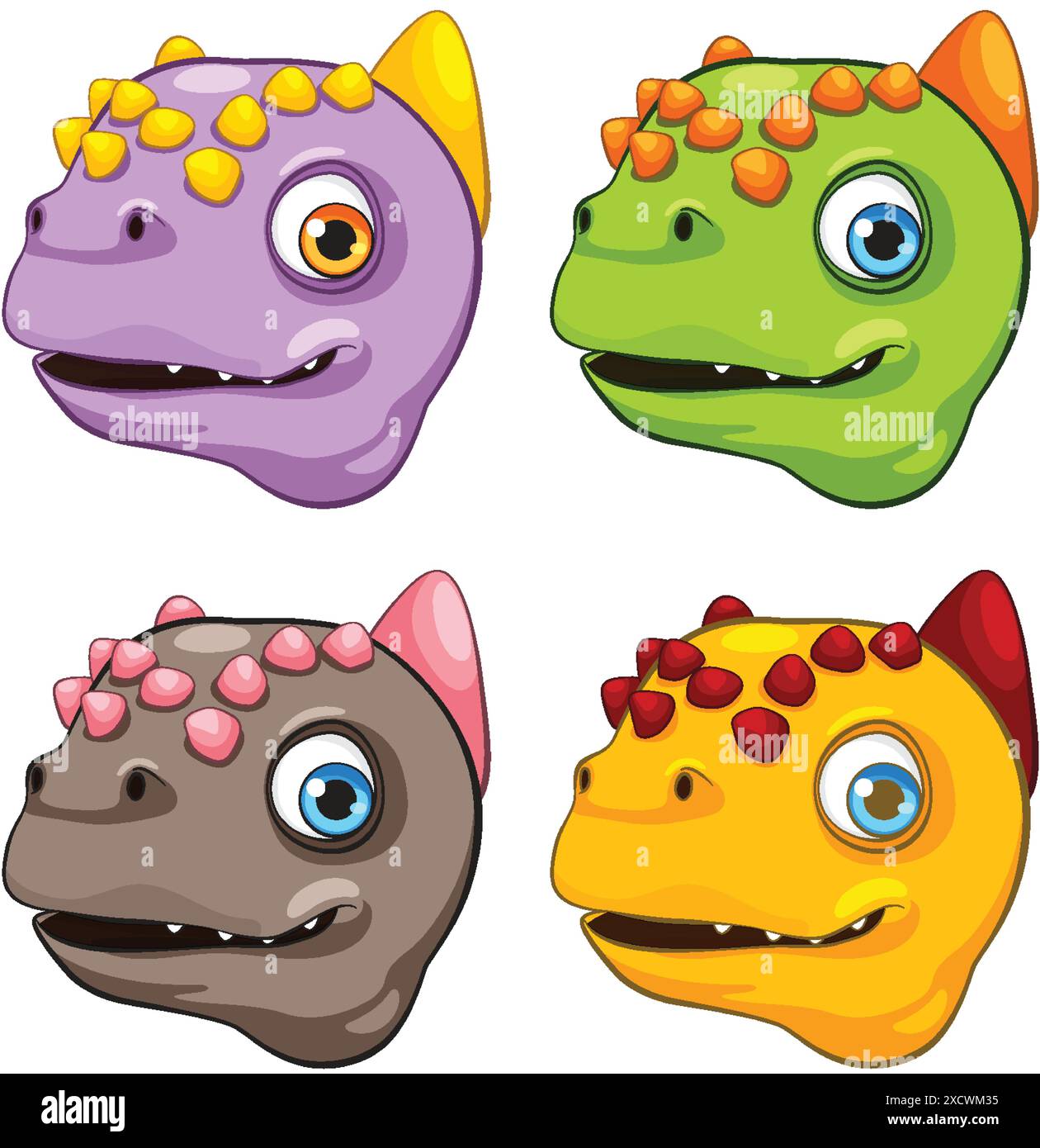 Four vibrant dinosaur heads with unique colors Stock Vector Image & Art ...