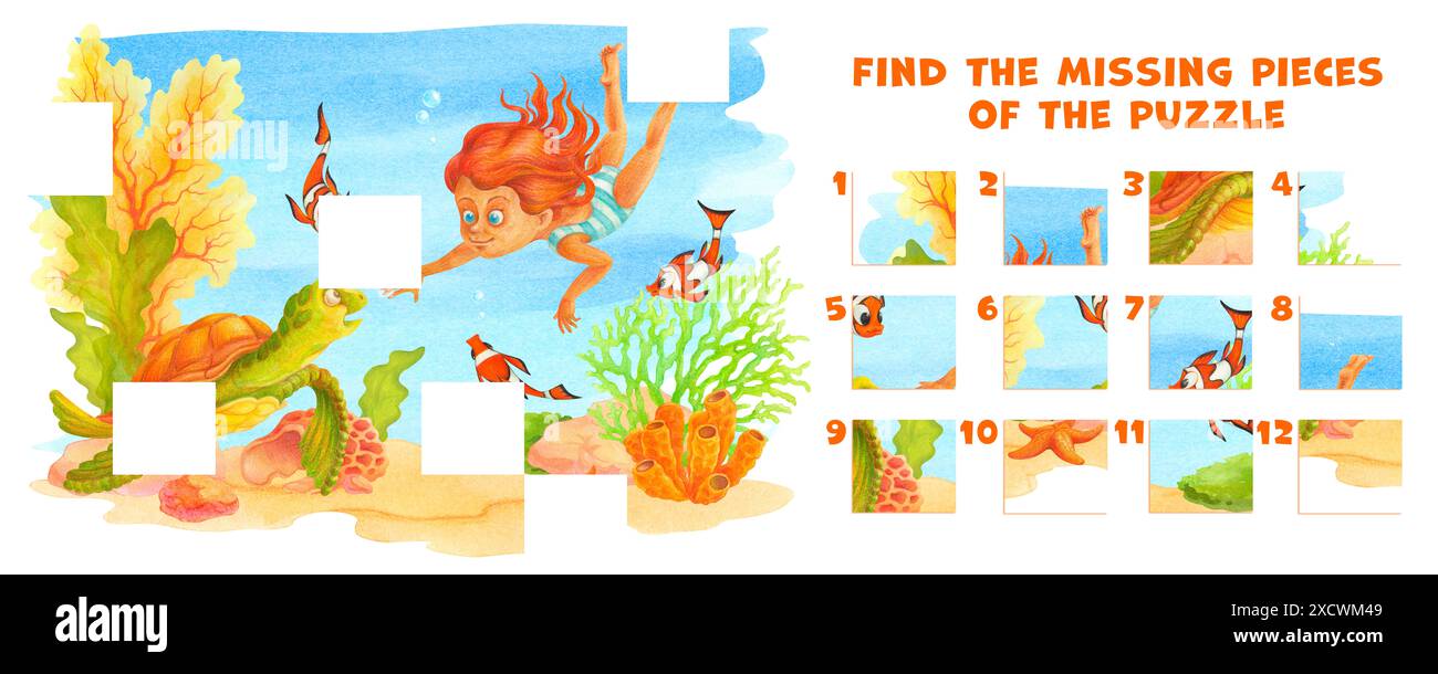 Find the missing puzzle pieces. Educational game for kids with cartoon ...