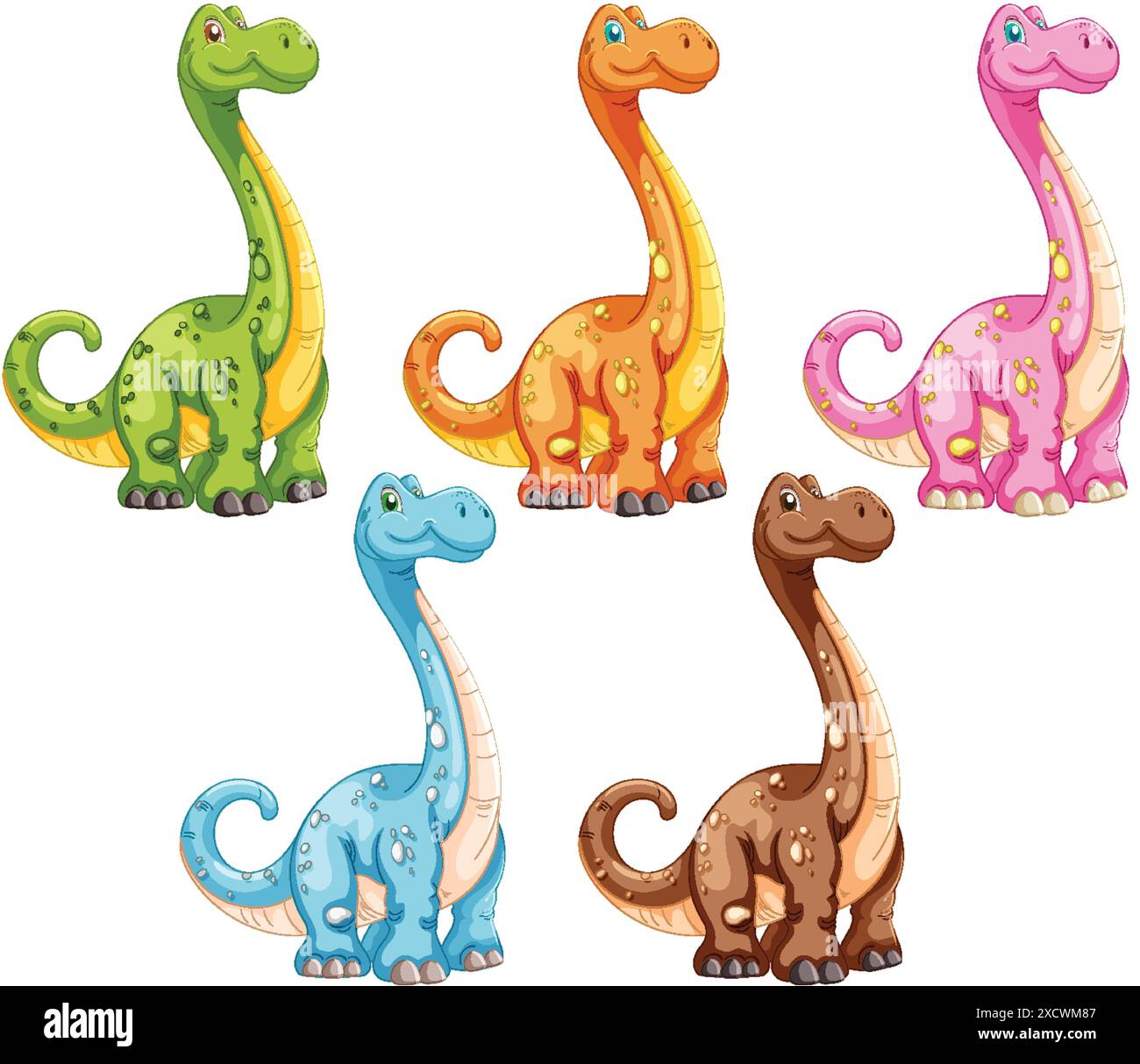 Five cute, colorful cartoon dinosaurs standing together Stock Vector ...