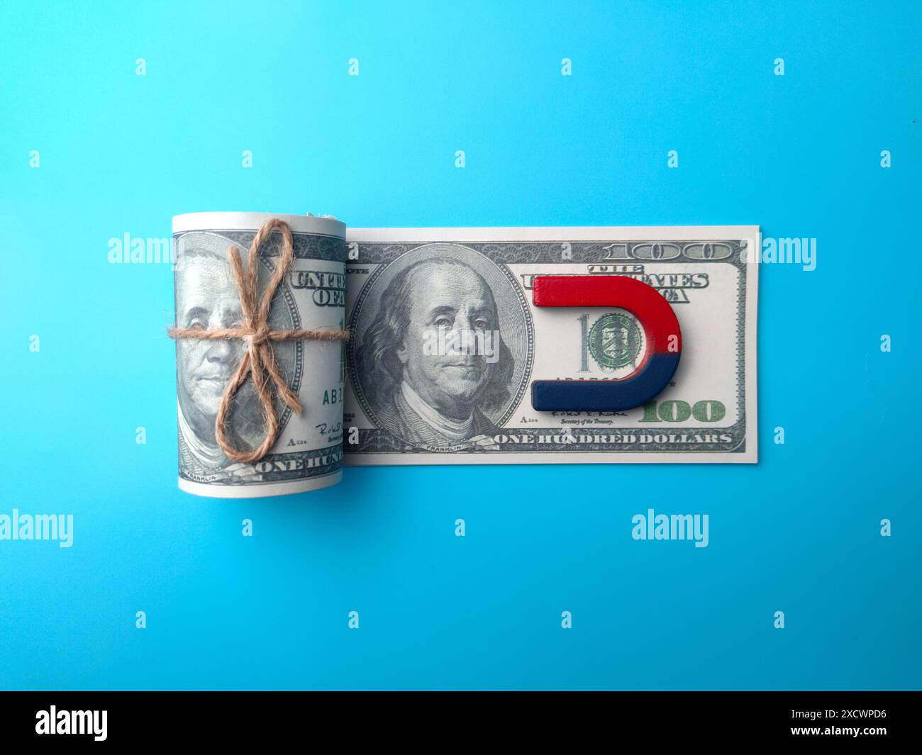 Dollar banknotes money and red blue magnet. Money laundering Stock ...