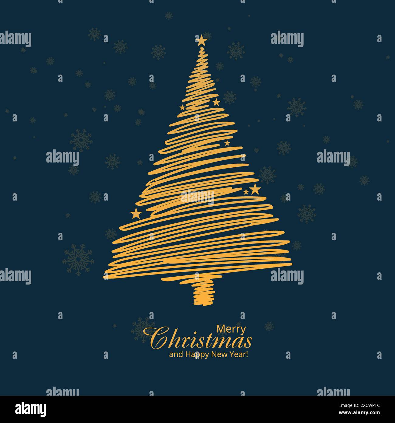 Golden outline christmas tree festival card background Stock Vector ...