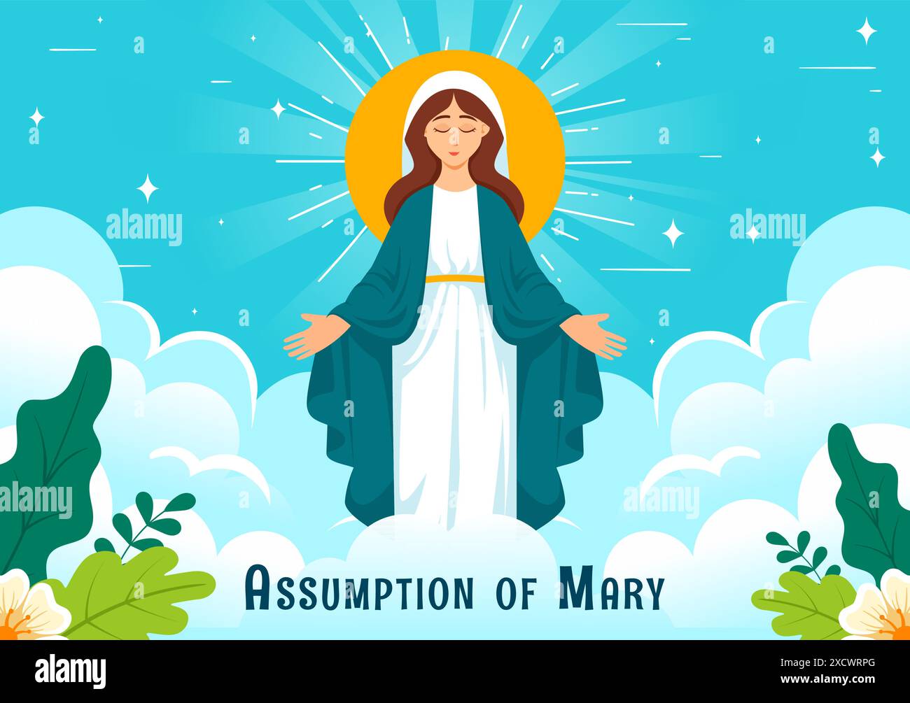 Assumption of Mary Christian Vector Illustration Featuring the Feast of ...