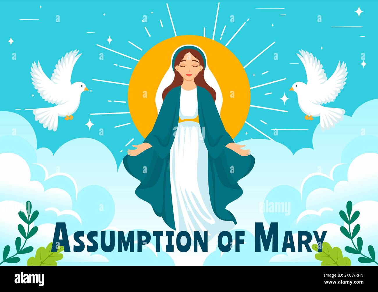 Assumption of Mary Christian Vector Illustration Featuring the Feast of ...