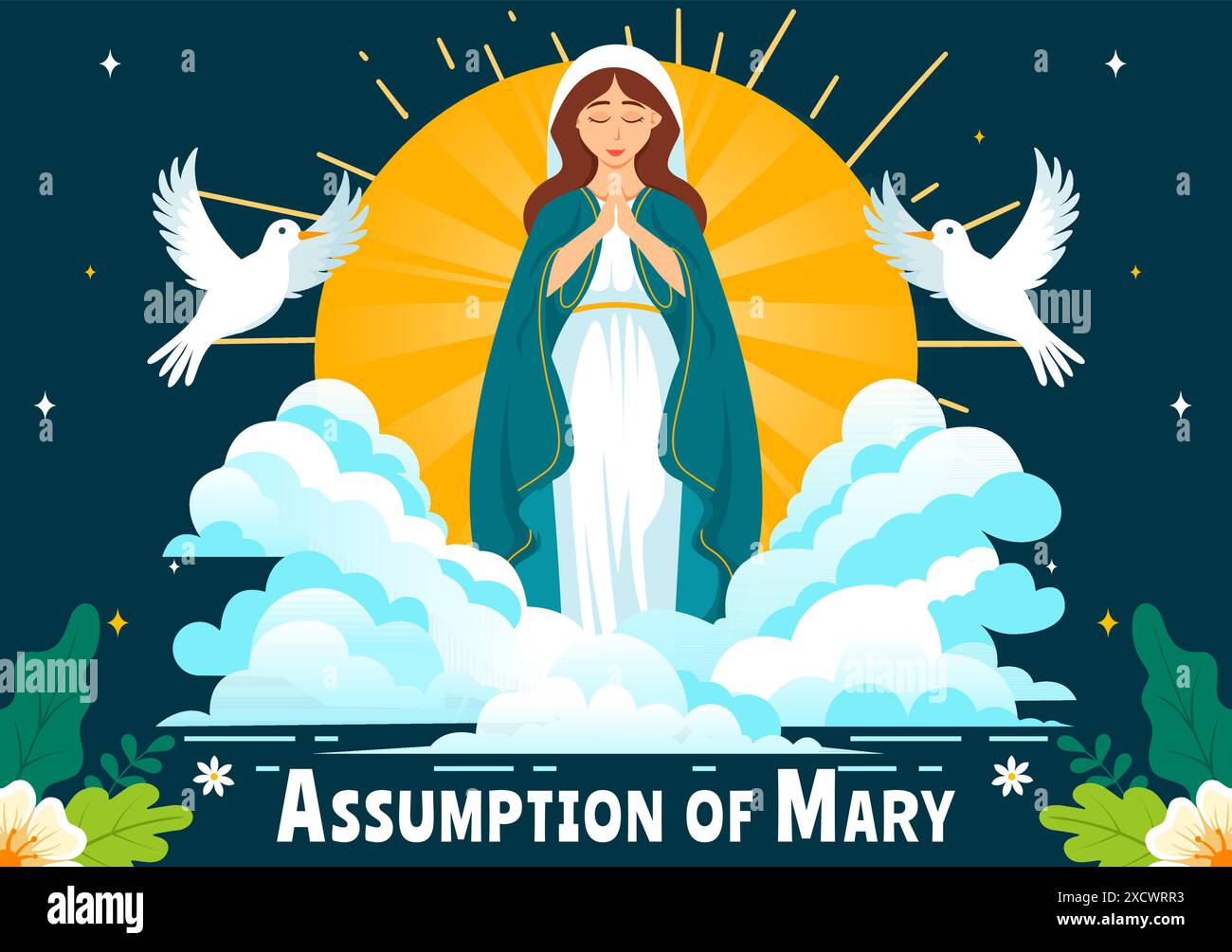 Assumption of Mary Christian Vector Illustration Featuring the Feast of ...