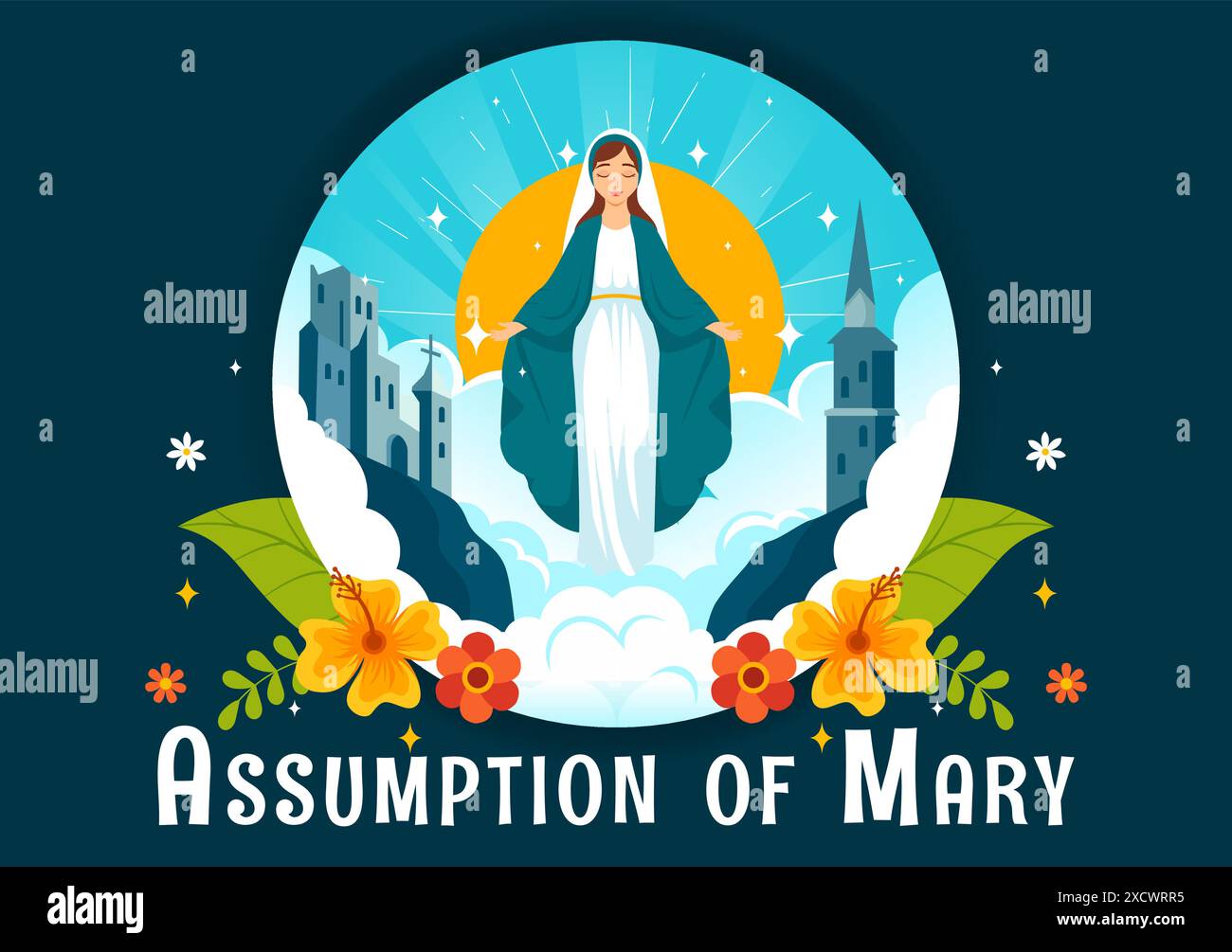 Assumption of Mary Christian Vector Illustration Featuring the Feast of ...
