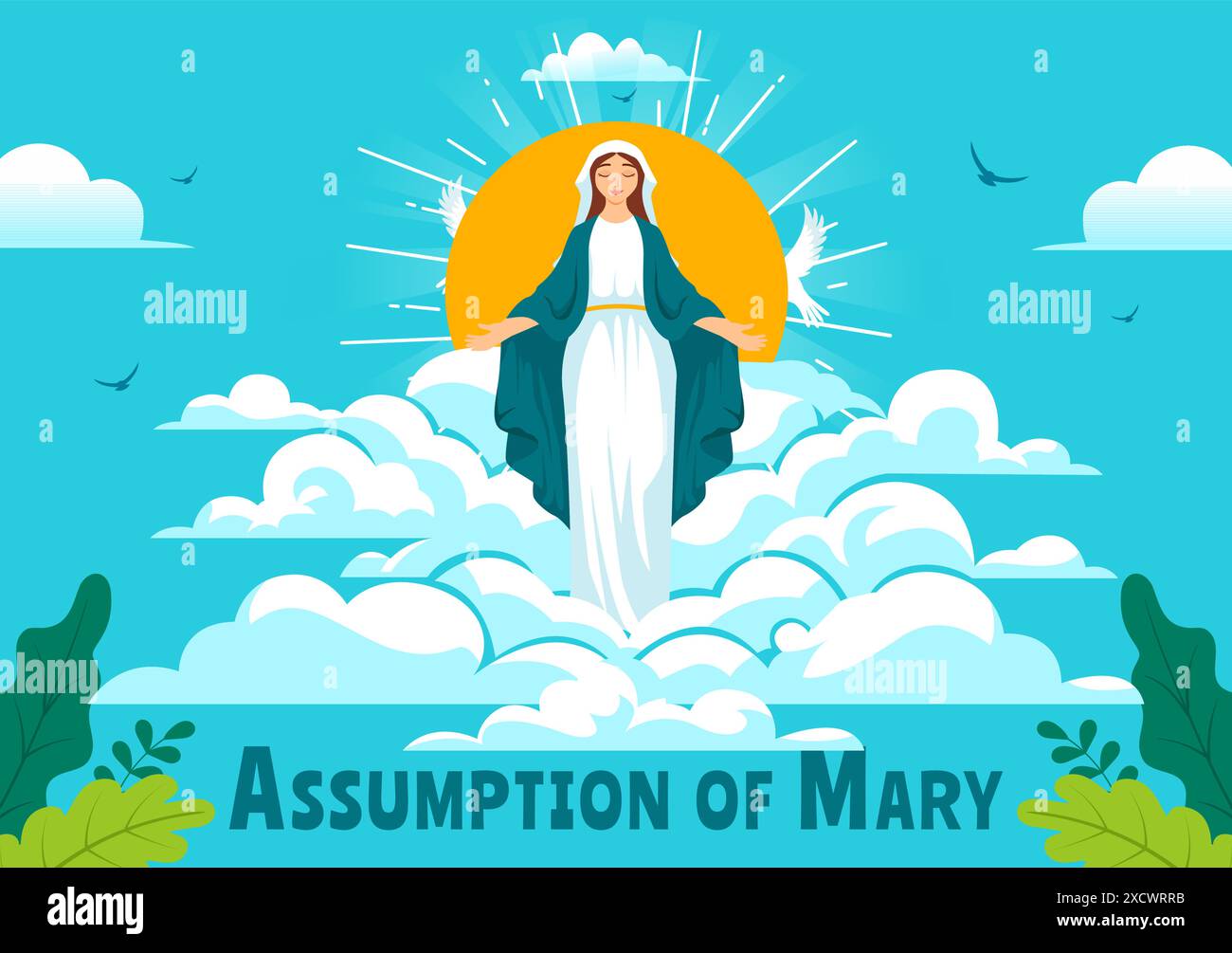Assumption of Mary Christian Vector Illustration Featuring the Feast of ...