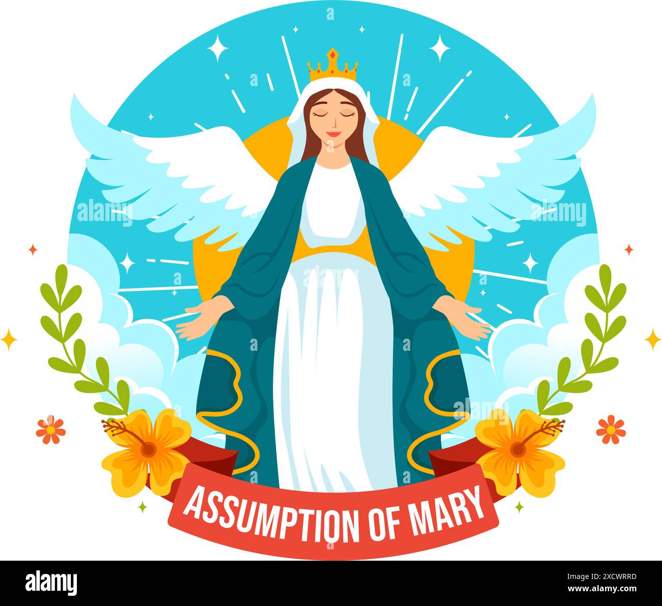 Assumption of Mary Christian Vector Illustration Featuring the Feast of ...