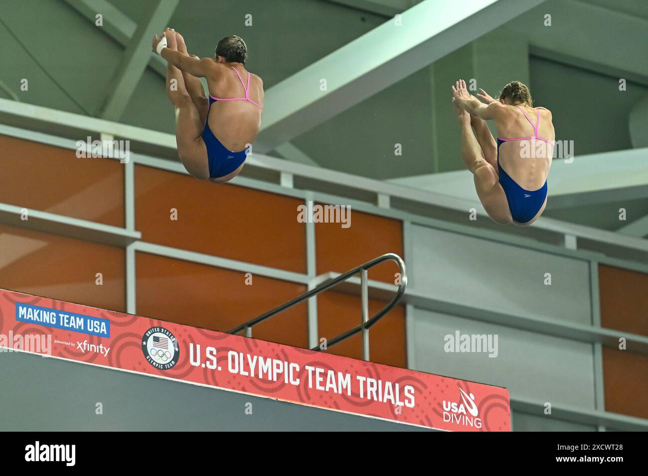 KNOXVILLE, TN - JUNE 18: Delaney Schnell and Jessica Parratto compete in the Women's 10m ...