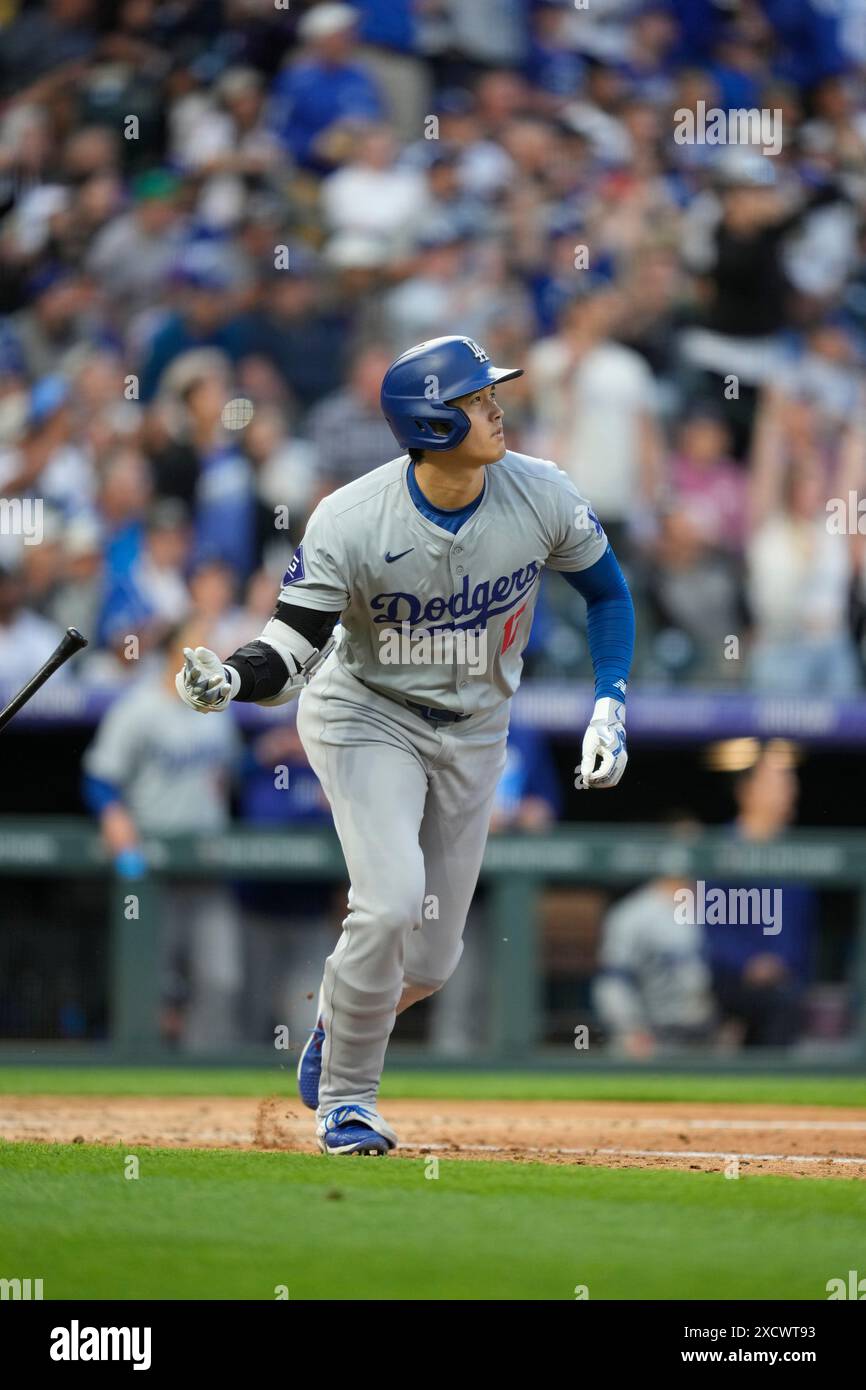 Denver CO, USA. 18th June, 2024. Dodger designated hitter Shohei Ohtani ...