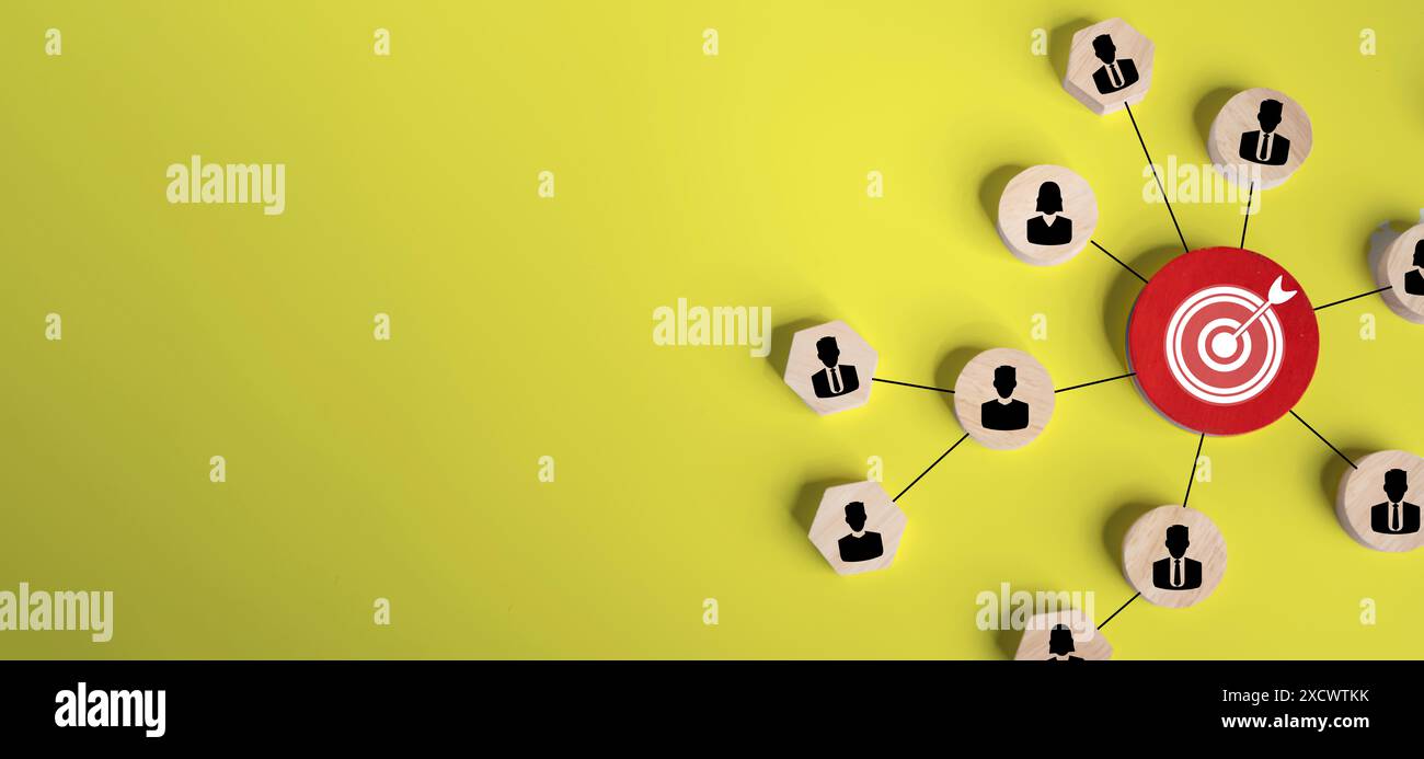 Customer relationship management concept. wooden block with target icon ...