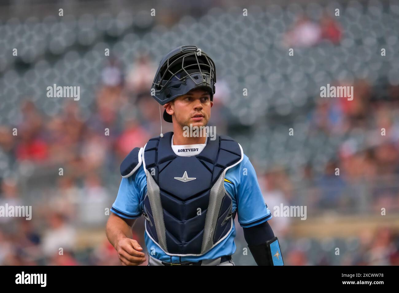 Minneapolis, Minnesota, USA. 18th June, 2024. Tampa Bay Rays catcher ...