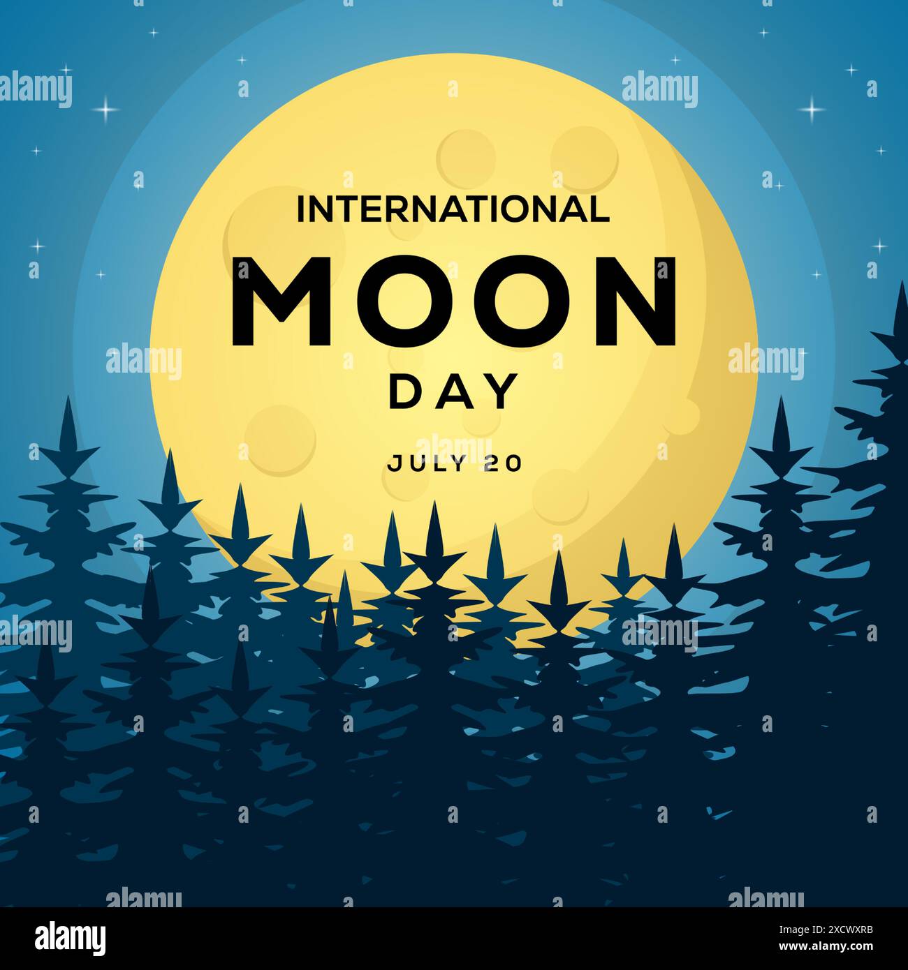 International Moon Day illustration with the full moon behind the tree ...