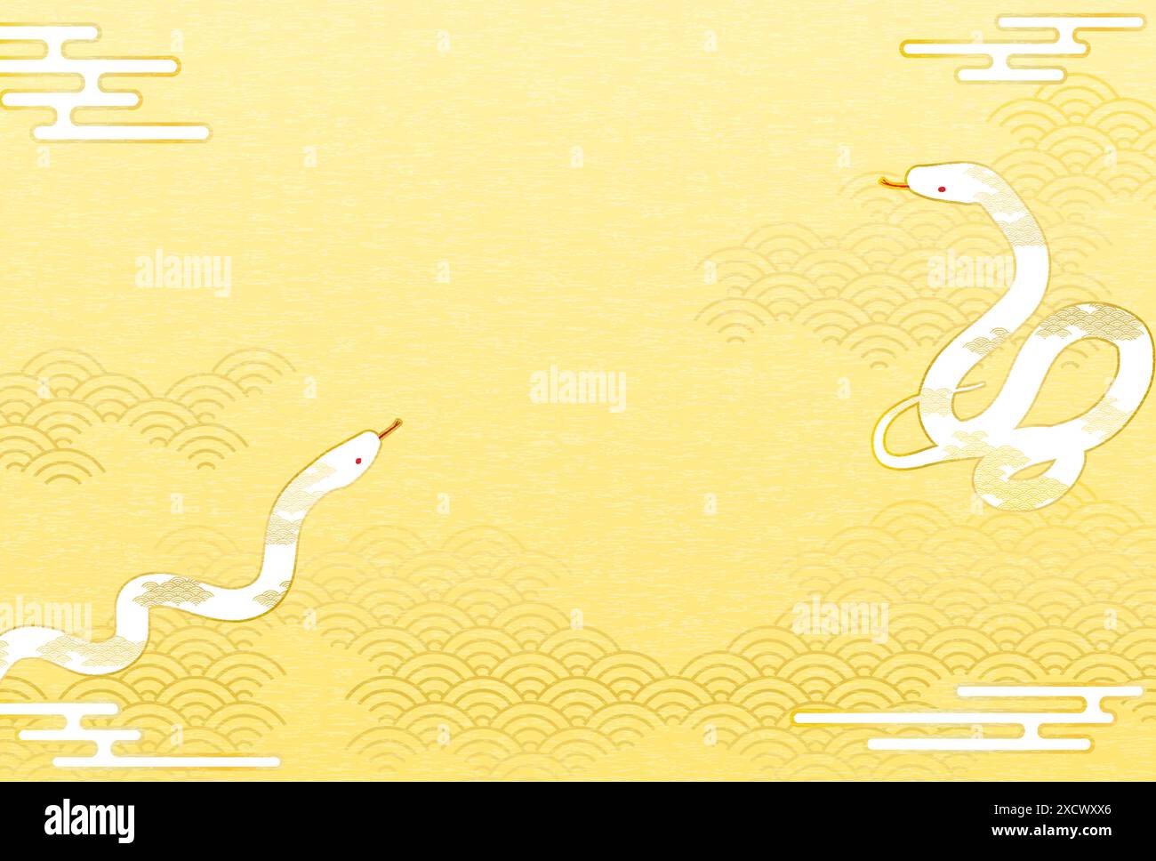 2025 Snake New Year's greeting card with two Snakes on Japanese Pattern ...