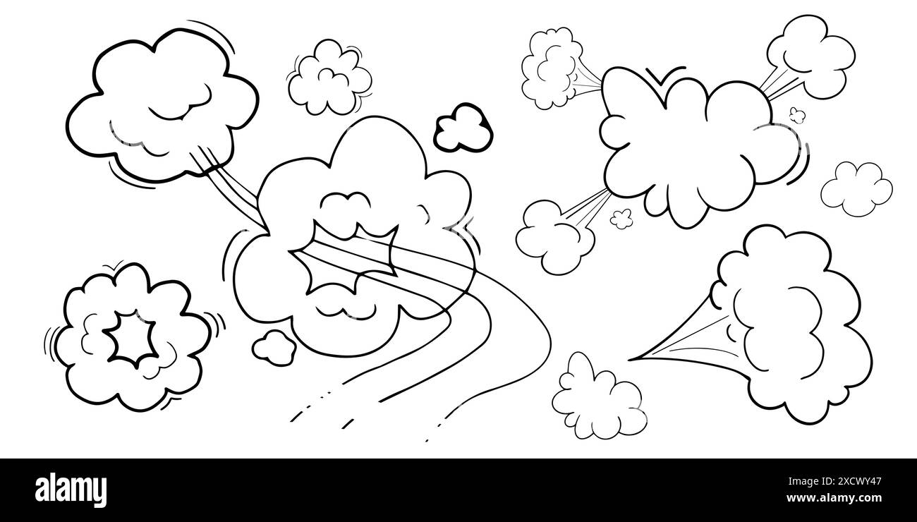 Comic speed motion effect, clouds way, trail set fast wind swirl, puff ...