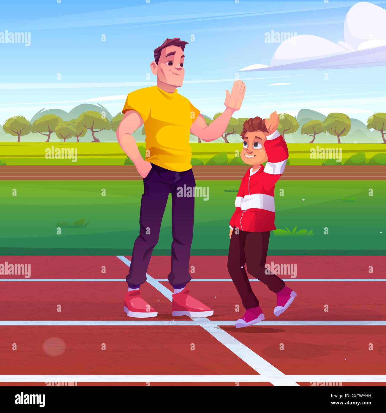 Happy father and son high five vector background. Adult dad care ...