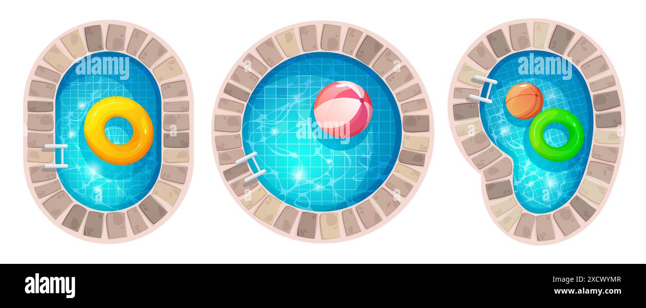 Summer pool top view with water and float inflatable ring vector ...