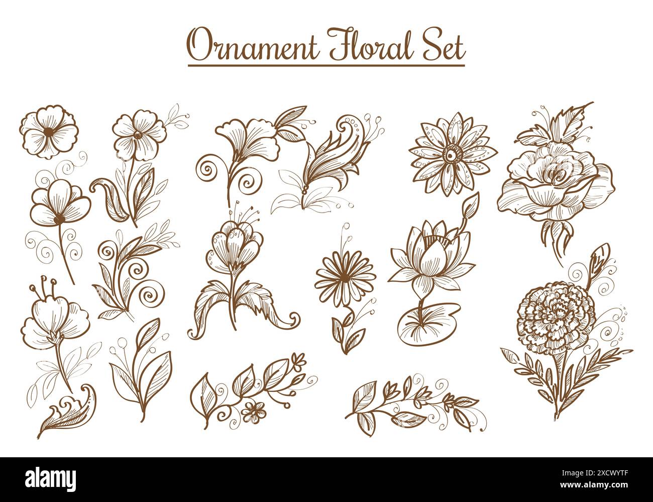 Beautiful ornaments hand drawn sketch flower set design Stock Vector ...