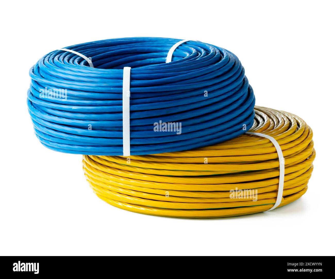 Blue And Yellow Electrical Wire Spools Isolated On White Background ...