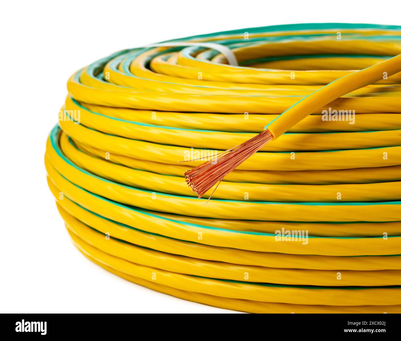 Yellow And Green Electrical Wire Roll On White Background Stock Photo ...