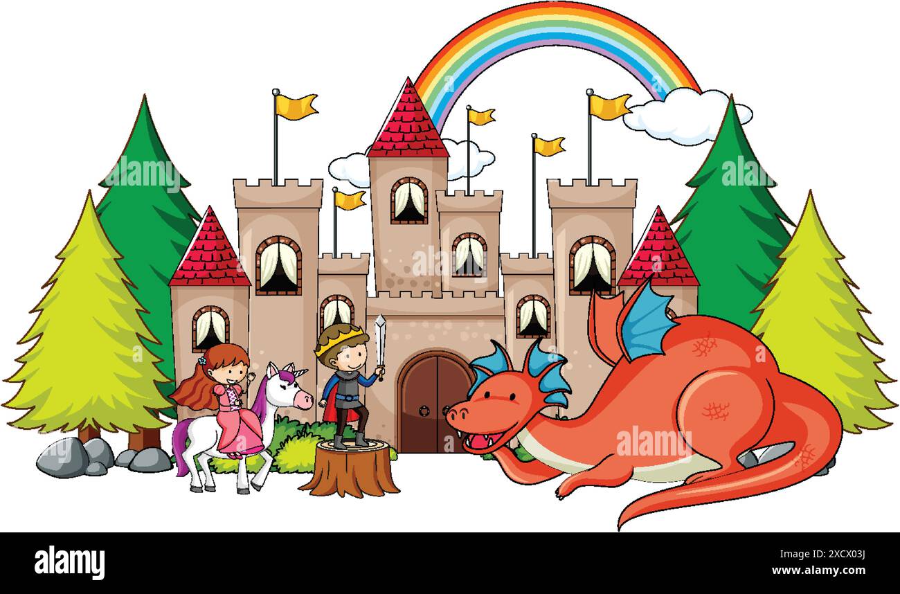 Children and dragon in a magical castle scene Stock Vector Image & Art ...