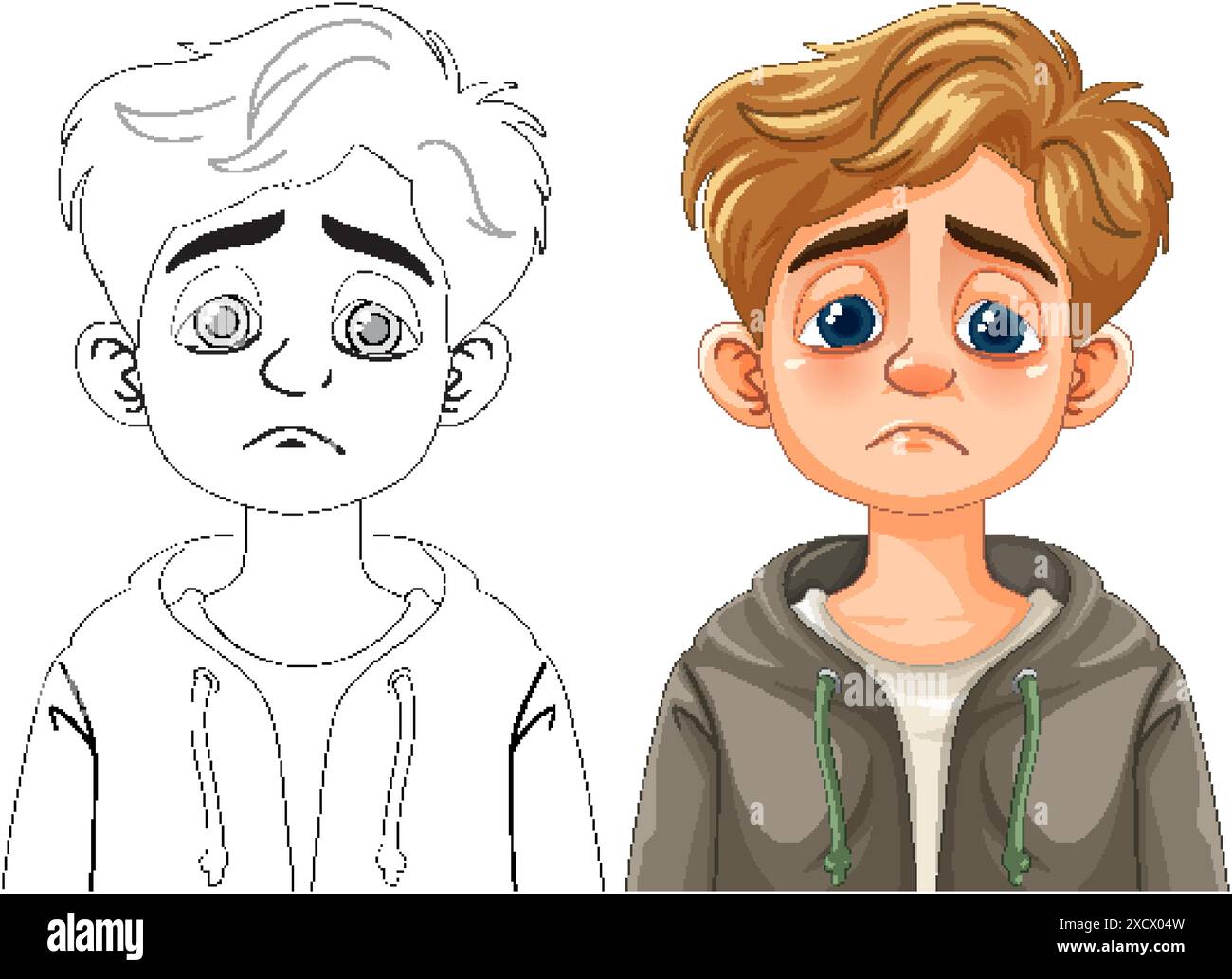 A sad boy in color and outline Stock Vector Image & Art - Alamy