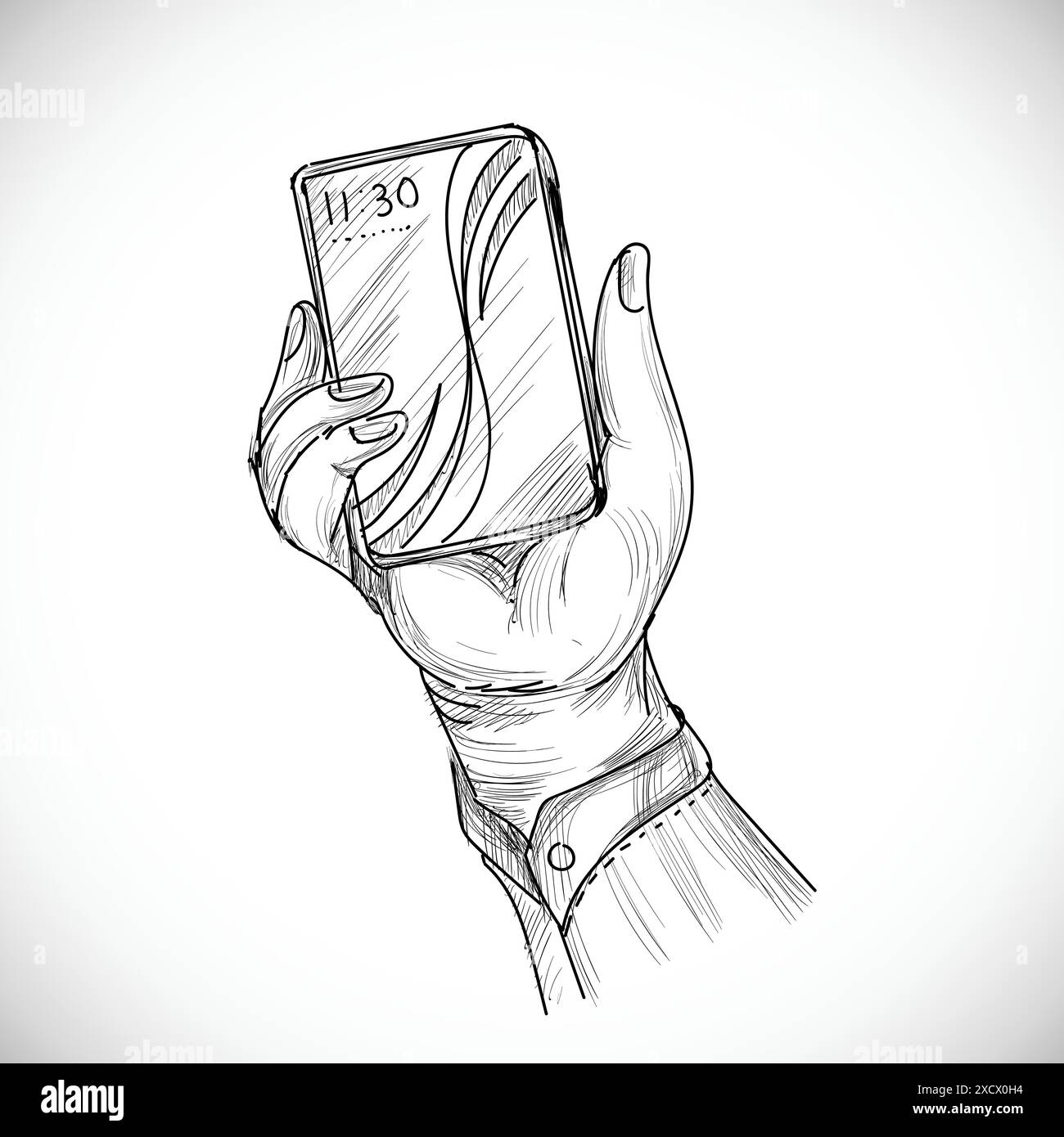 Hand drawn sketch of human right hand using or smart mobile phone Stock ...