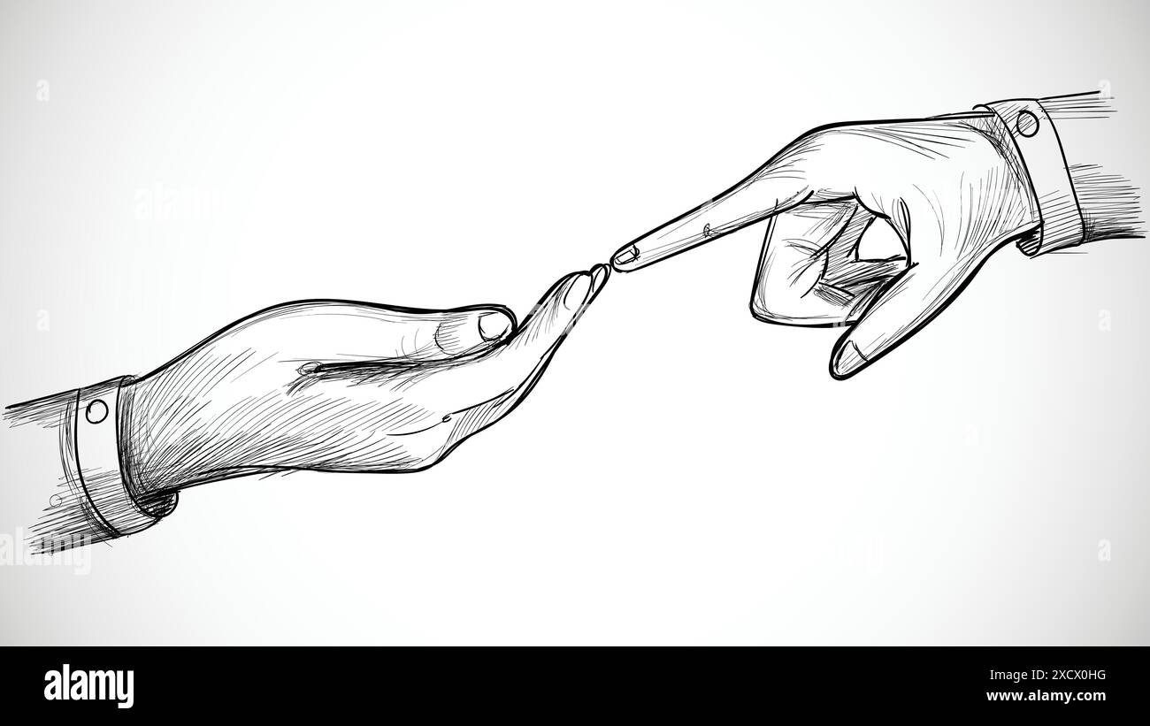 Hand drawn art sketch with hand touch woman's concept Stock Vector ...