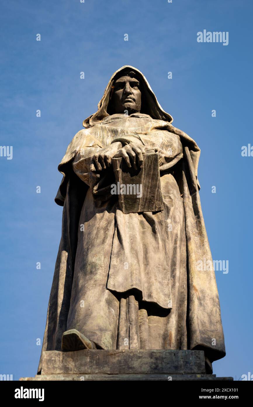 The Monument to Giordano Bruno, a bronze statue of the Italian ...