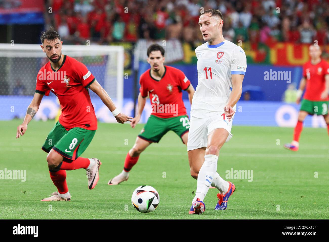 Hamburg, Germany. 18th June, 2024. Bruno Fernandes (L) of Portugal and ...