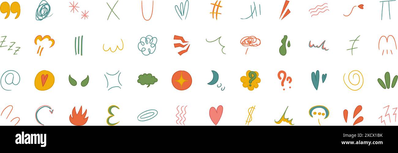 Hand drawn anime emotion effect collection. Colorful manga set of ...