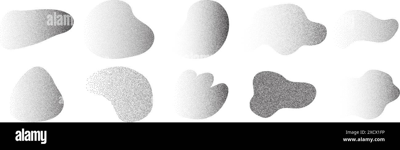 Irregular blob shapes collection with noise stipple dots. Vector ...