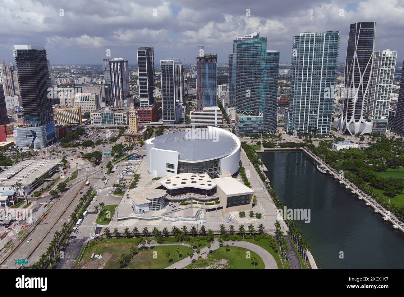 A general overall aerial view of the Kaseya Center, Friday, Aug. 11 ...