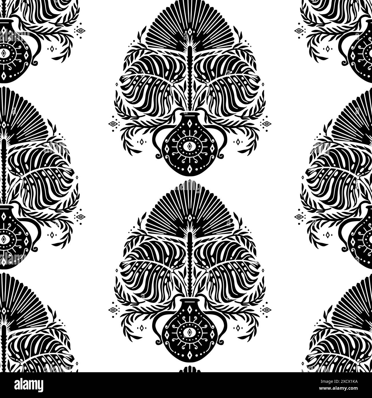 Seamless black Damask pattern on a white background Stock Vector Image ...