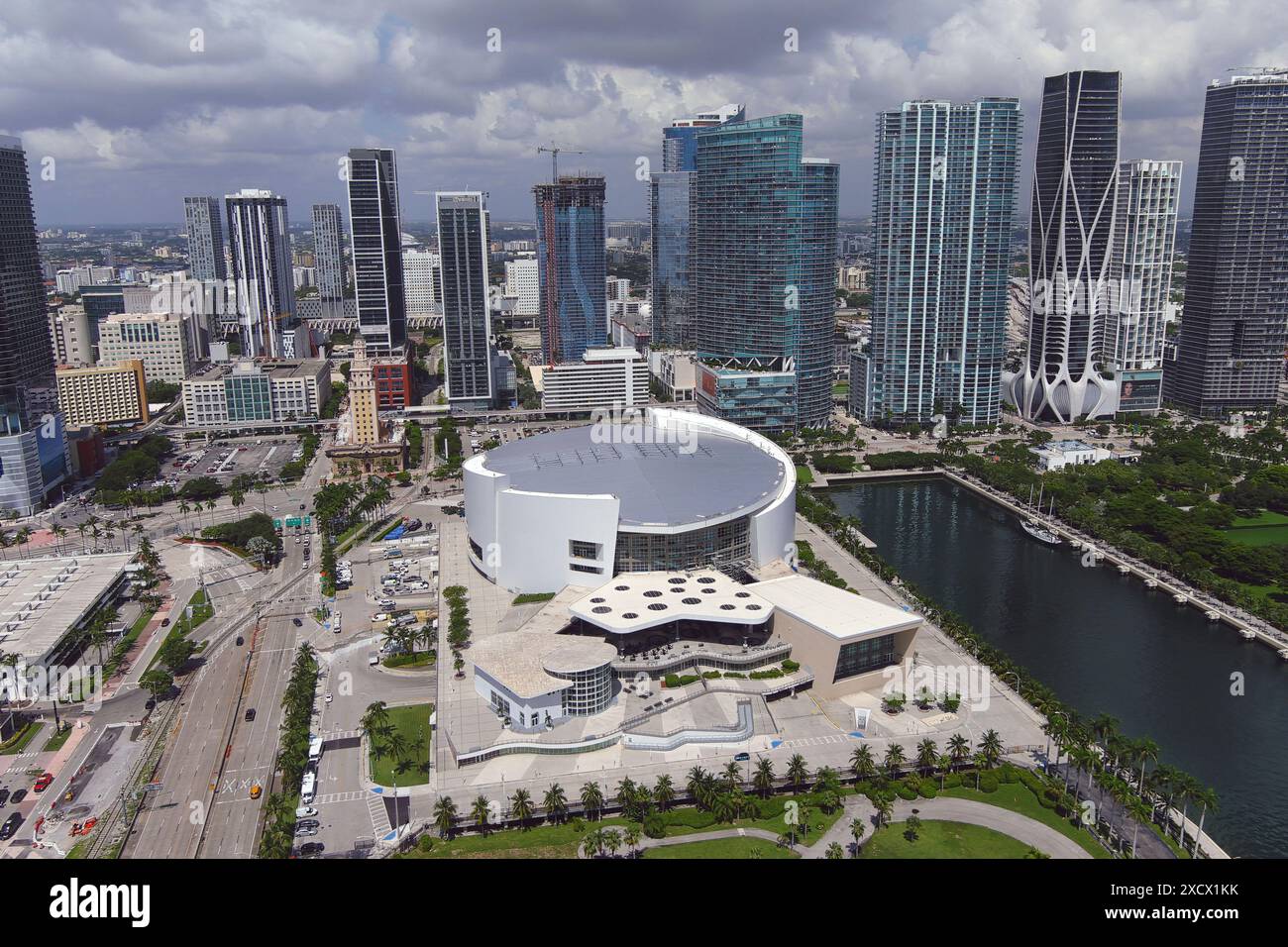 A general overall aerial view of the Kaseya Center, Friday, Aug. 11 ...