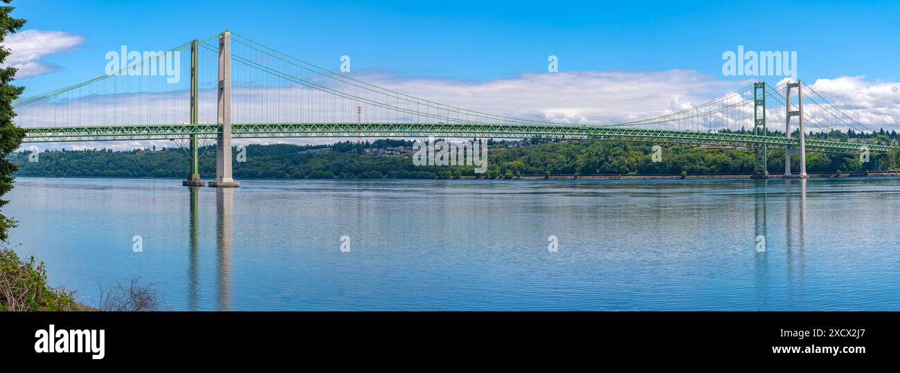 The Tacoma Narrows Bridge and the surrounding landscape Washington ...