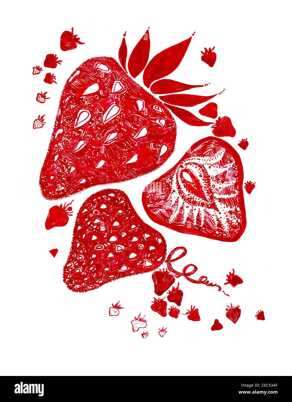 Stylized illustration. Set of strawberries. Different sizes. Red ...