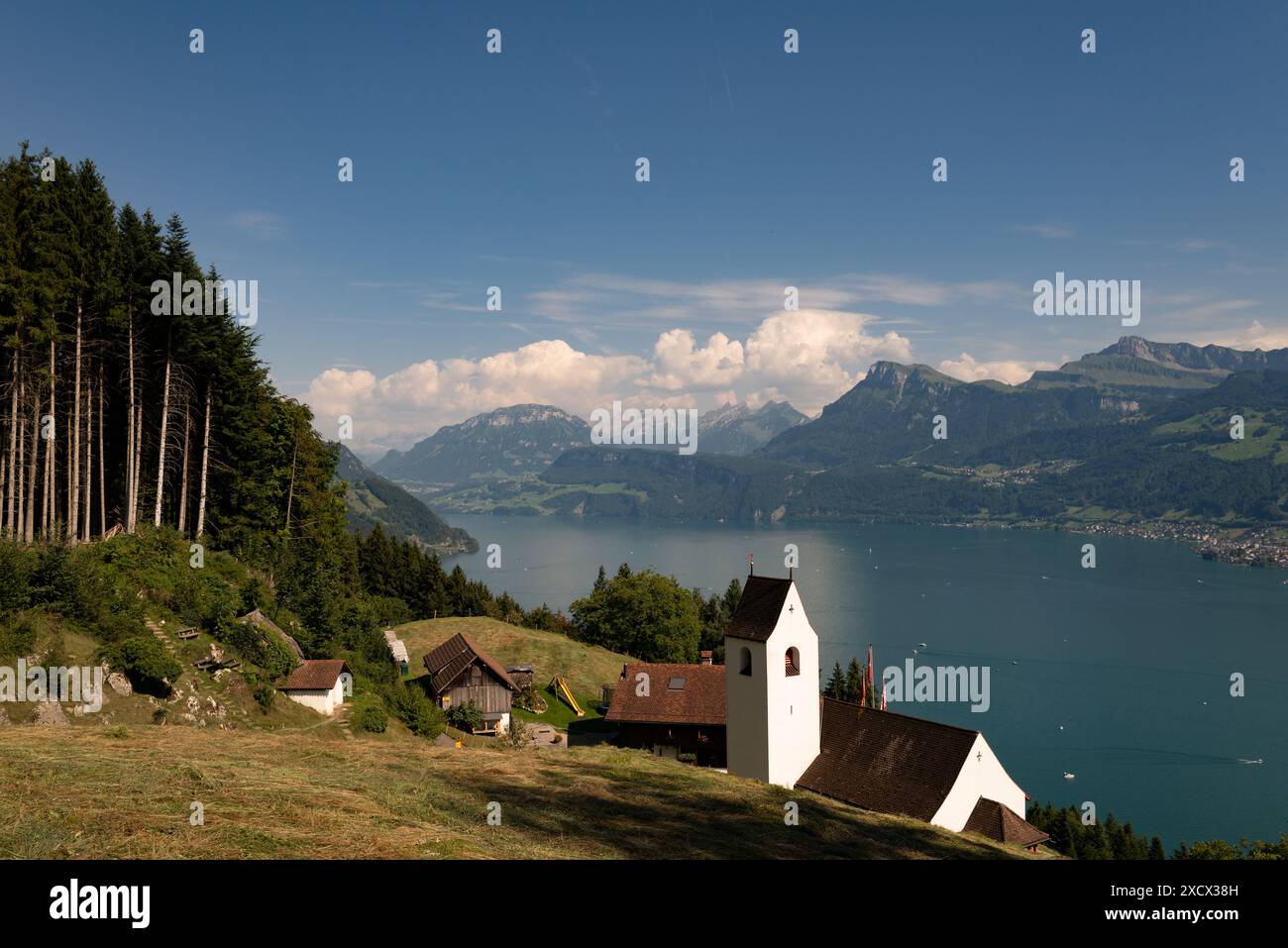 Church in alps. Church In Switzerland next to Lake Lucerne. Church in ...