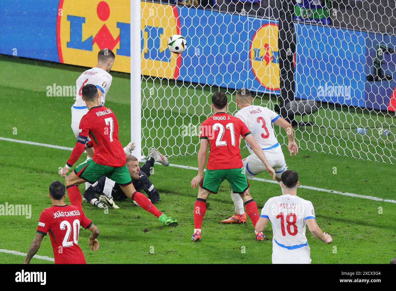 Robin Hranac of Czech Republic and Goalkeeper Jindrich Stanek of Czech ...