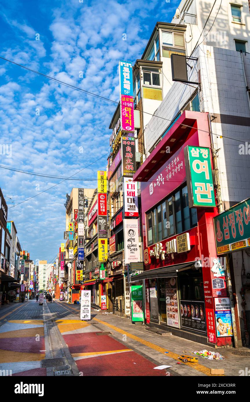 Suwon, South Korea - May 25, 2024: Colorful storefront signs at Suwon ...