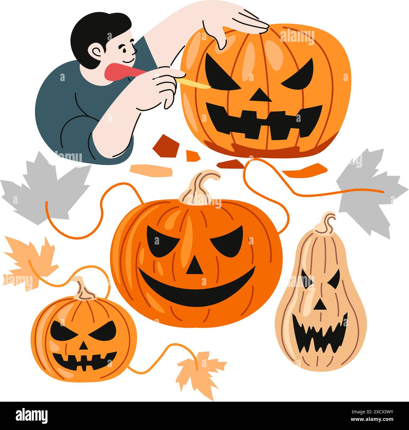 Halloween Preparation Carving Pumpkins vector Stock Vector Image & Art ...