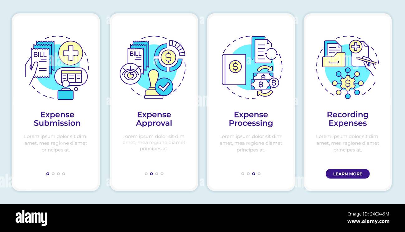 Expense management process steps onboarding mobile app screen Stock Vector Image & Art - Alamy