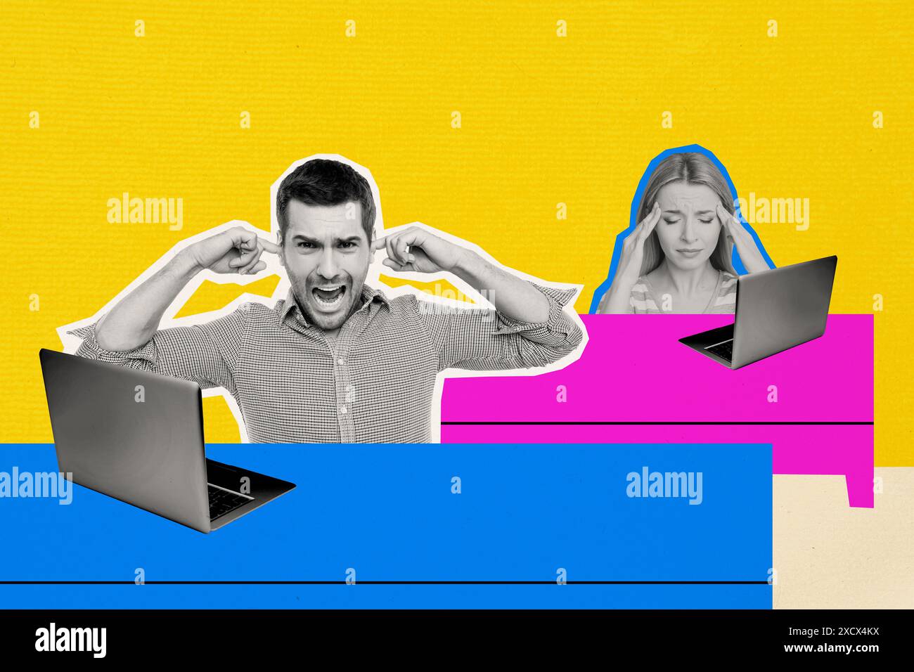 Trend artwork sketch image photo collage of colleagues work in office ...