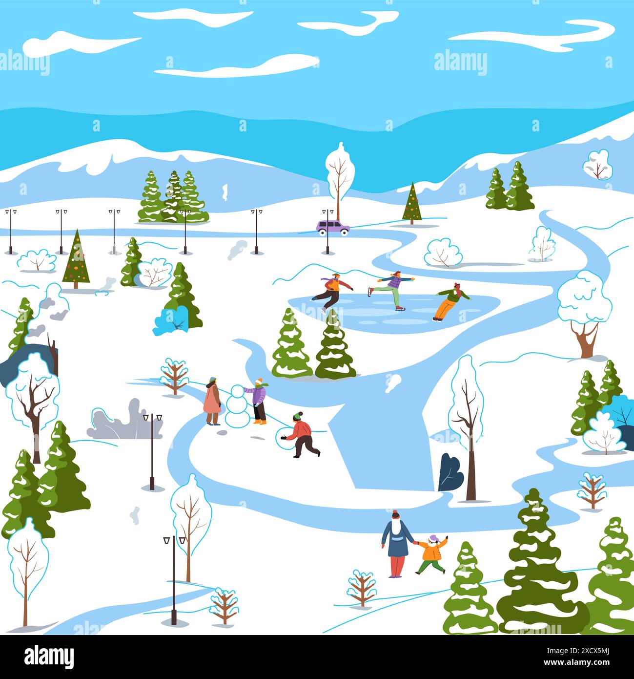 Winter Park Ice Skating vector Stock Vector Image & Art - Alamy