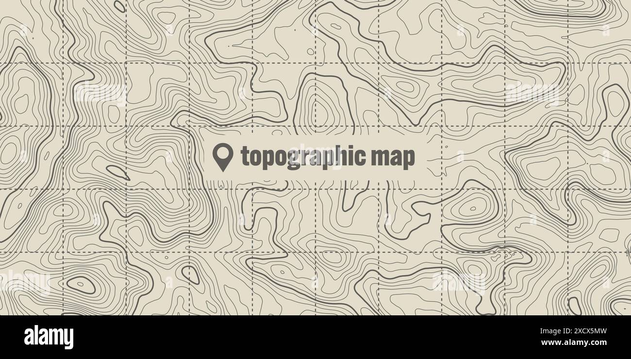 Topographic map with contour lines. Geographic terrain grid, relief ...
