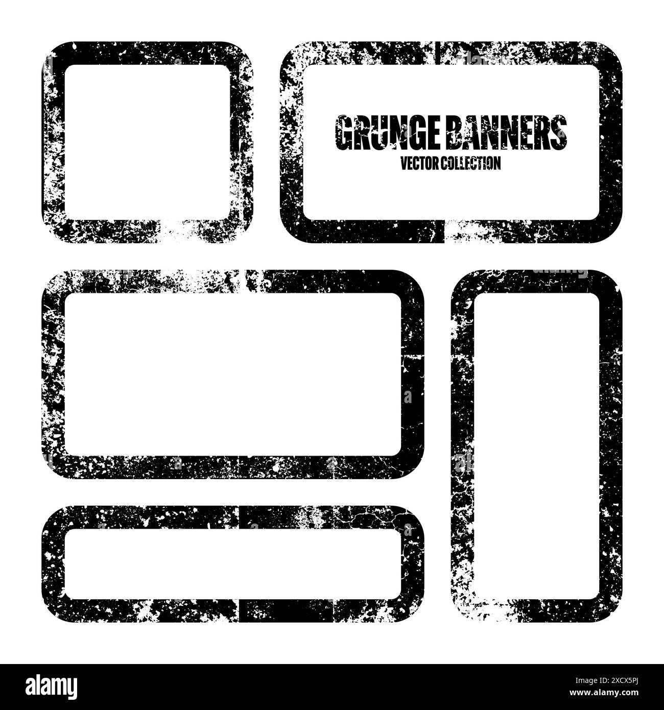 Grunge square frames, banners with stains and scratches. Brush stroke ...