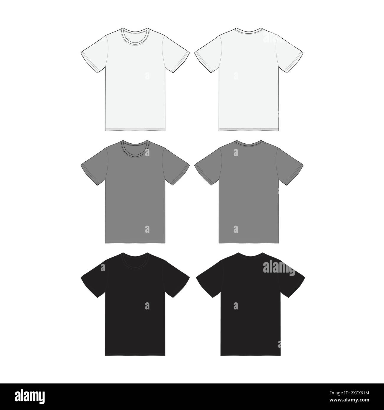 Black Male T-shirt Mockup Set Front and Back View Blank White Textile ...