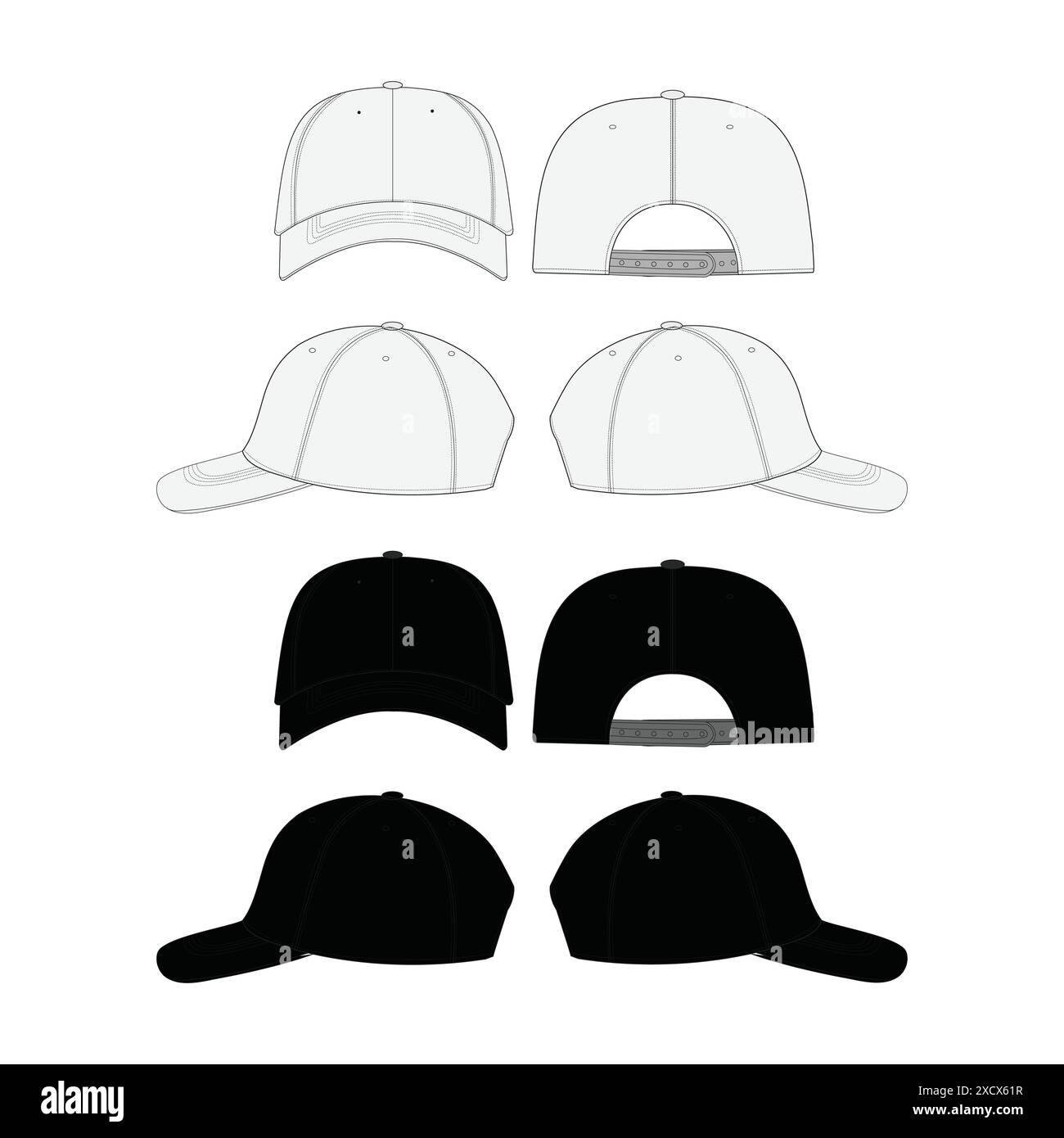 Set of Streetwear Hats Mockup Vector Plain Baseball Cap Streetwear ...