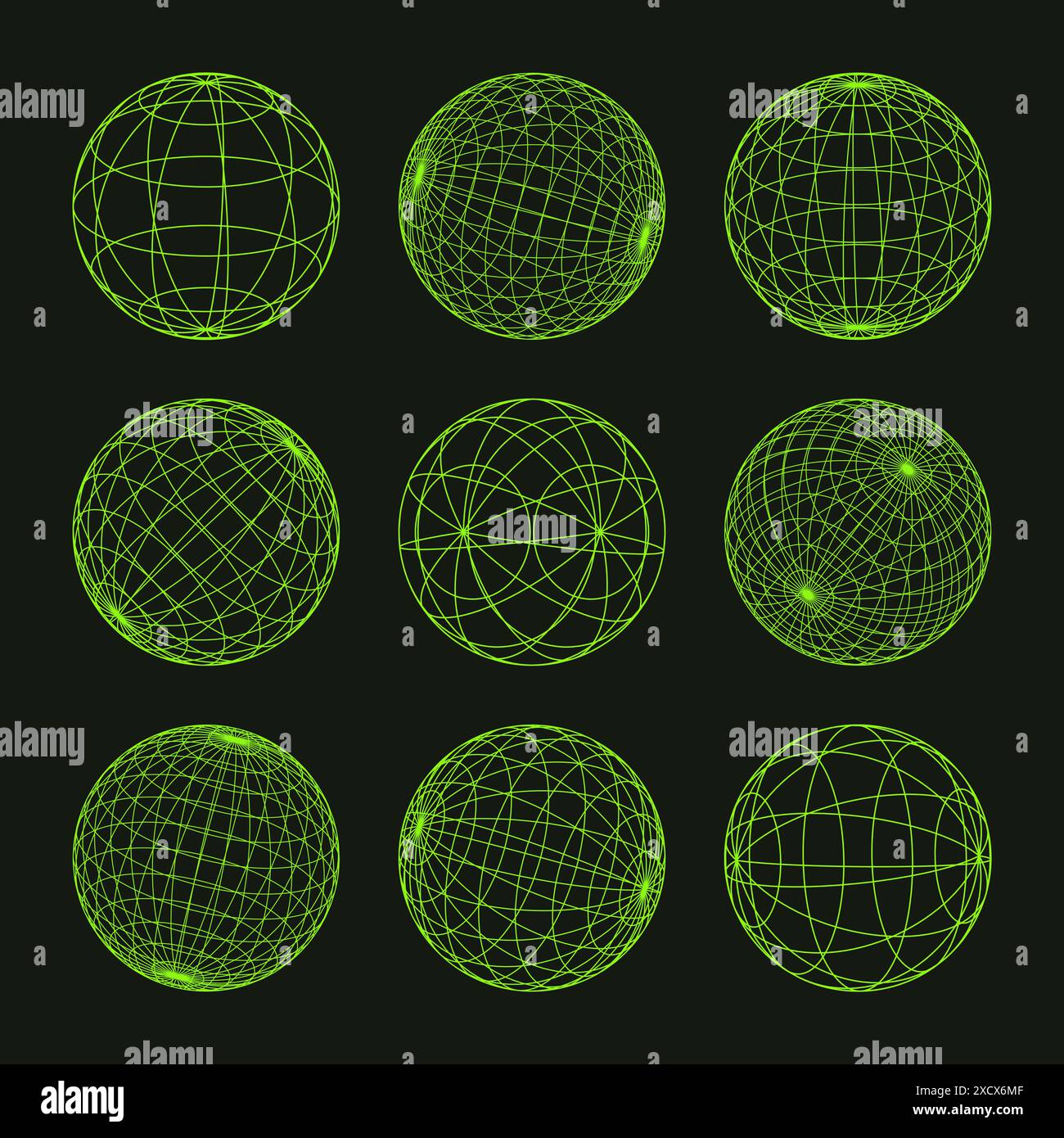 Wireframe shapes, lined sphere. Perspective mesh, 3d grid. Low poly ...