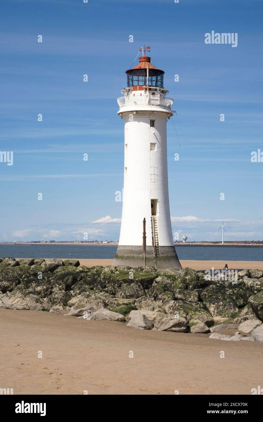 new brighton lighthouse and beach on the wirral Stock Photo - Alamy