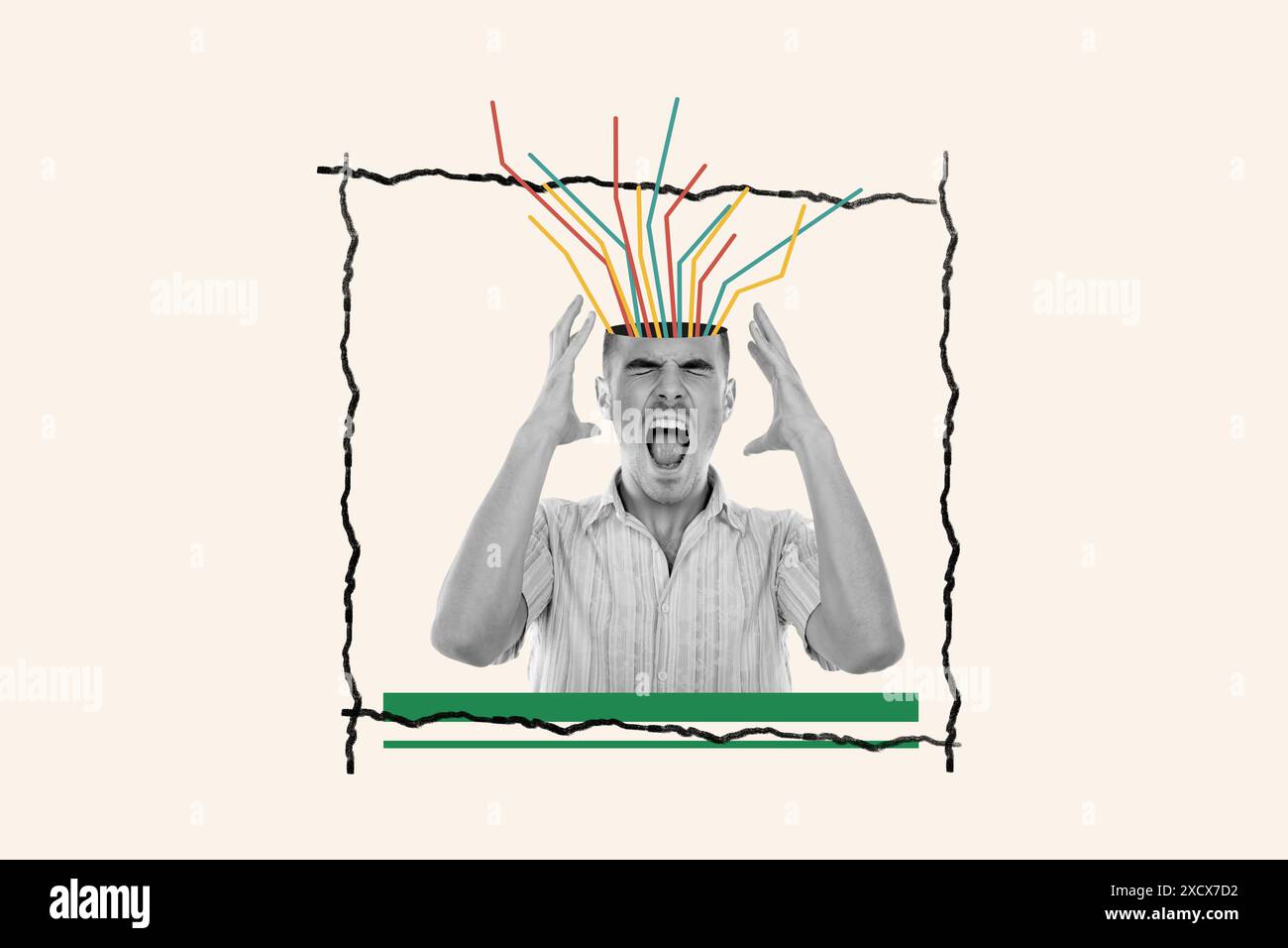 Composite collage picture image of amazed female scream angry head ...